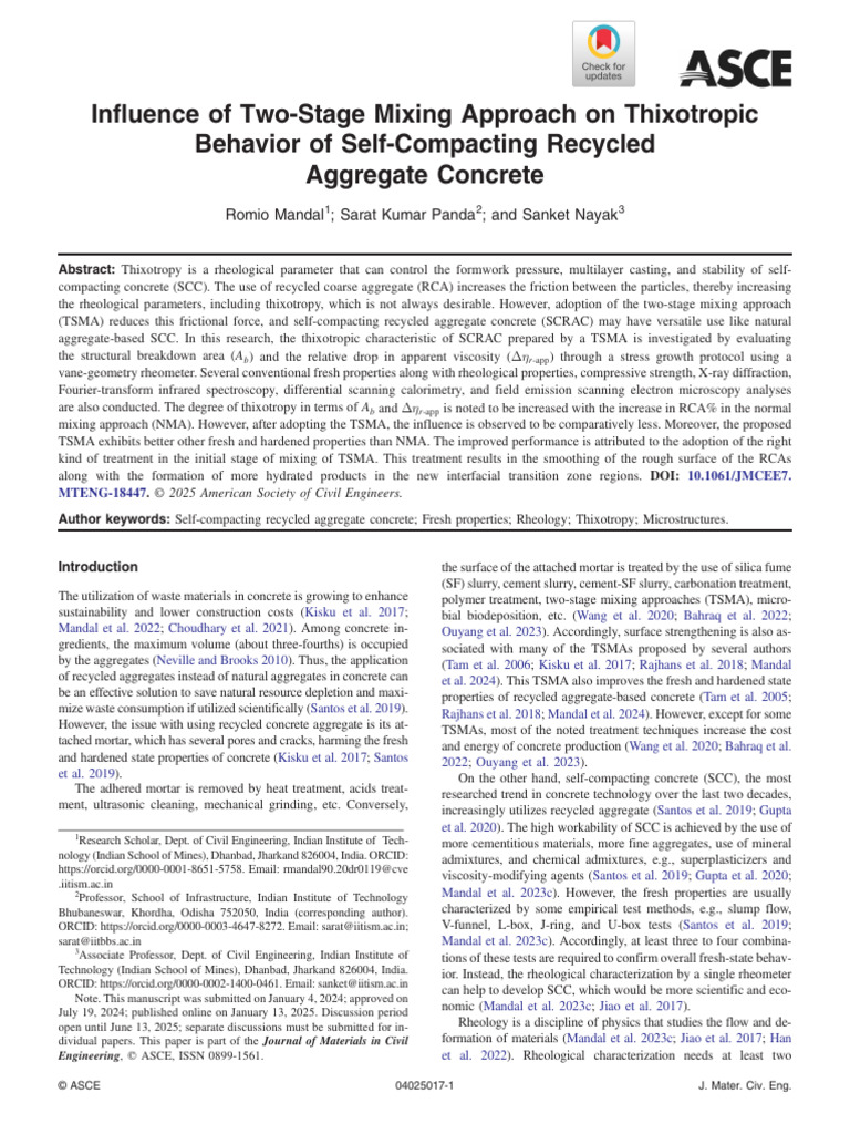 Nayak Et Al 2025 Influence of Two Stage Mixing Approach on Thixotropic ...