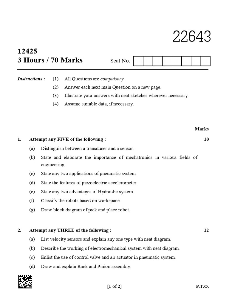 22643 Mechatronics Model Answer Paper | PDF | Actuator | Mechanical ...