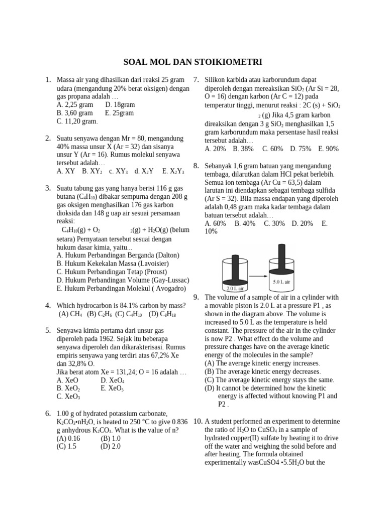 SOAL Mol Dan Stoikiometri | PDF | Physical Chemistry | Physical Sciences