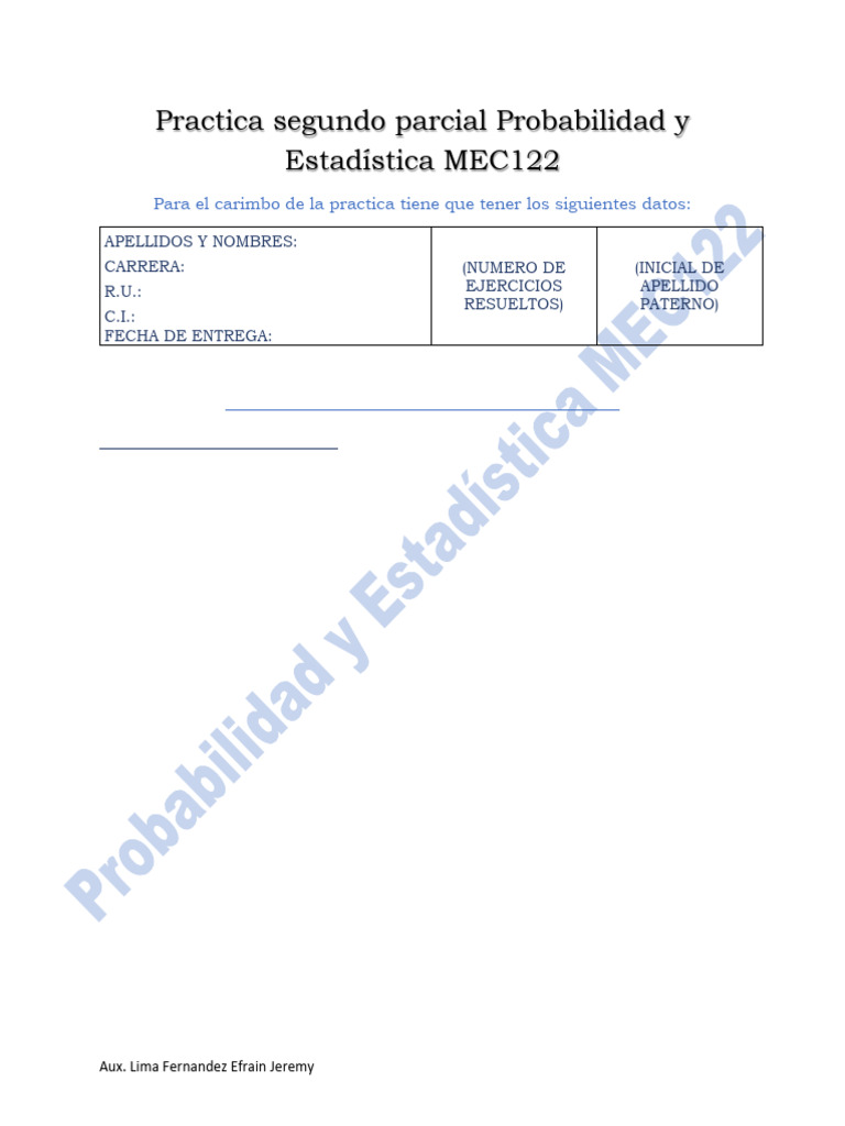 1 - 2025 Practica 2do Parcial Probabilidad y Estadistica MEC122 | PDF | Probabilidad