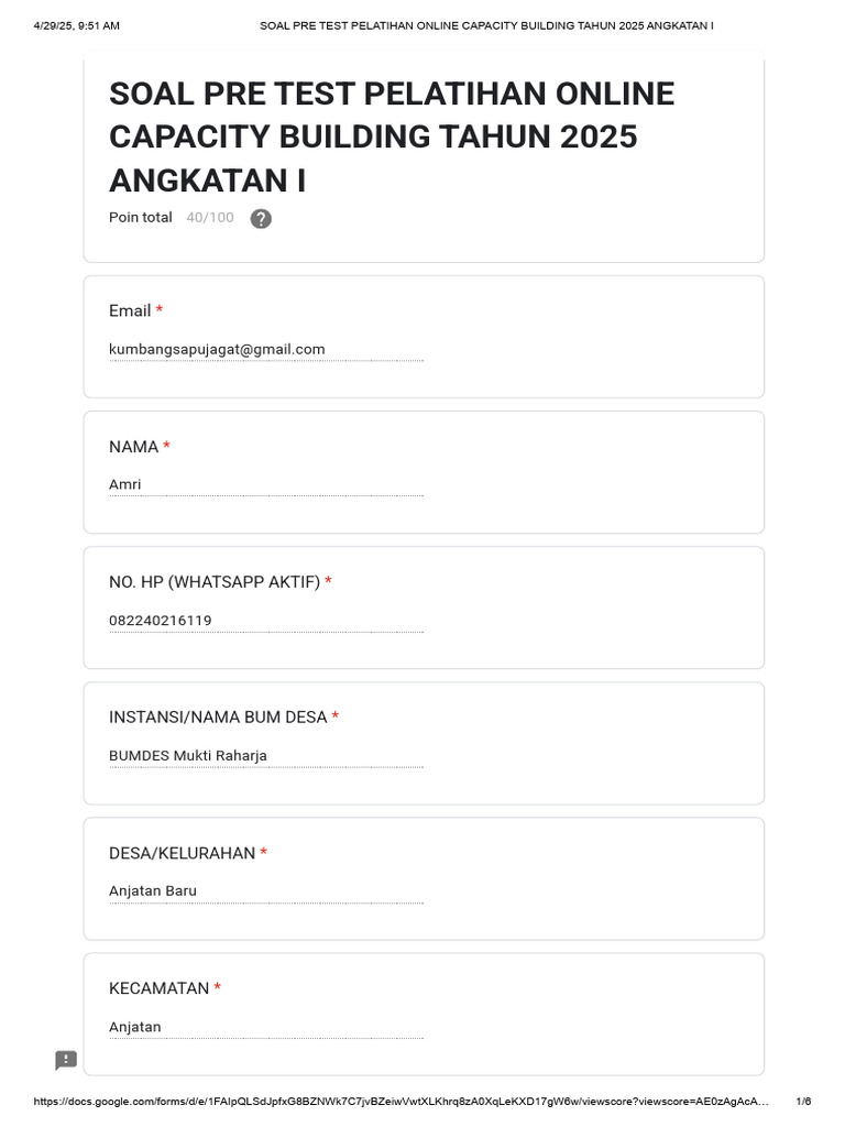 Soal Pre Test Pelatihan Online Capacity Building Tahun 2025 Angkatan I ...