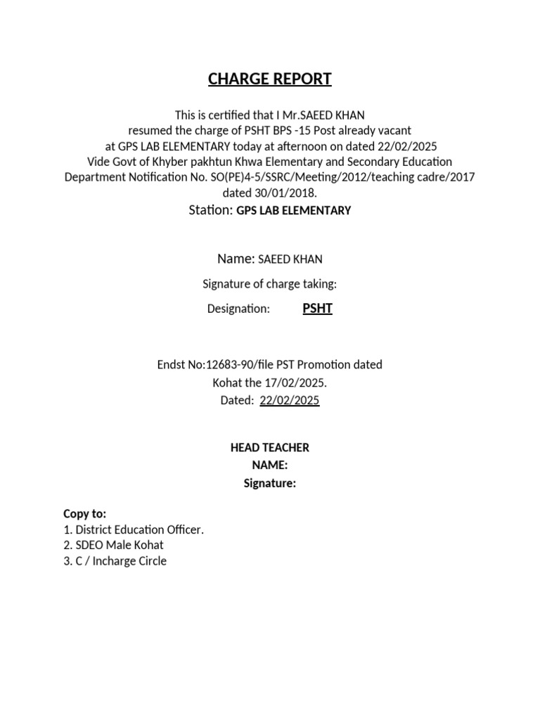 Saeed CHARGE REPORT | PDF