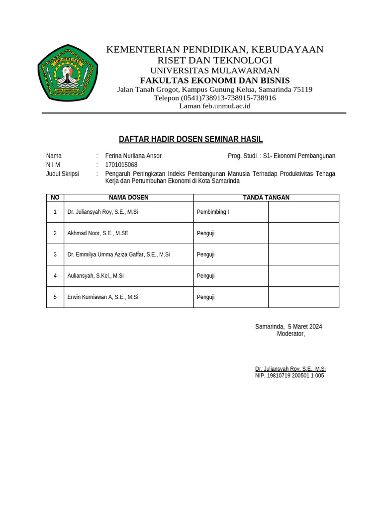 Daftar Dosen Semhas | PDF