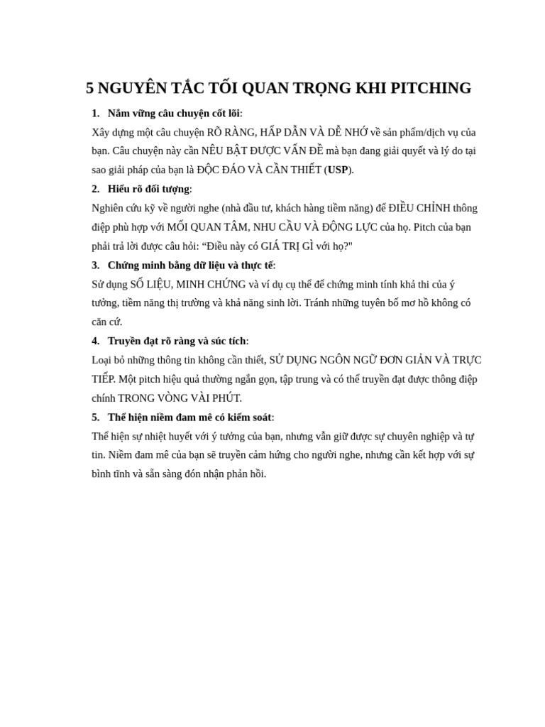 5 NGUYÊN TẮC TỐI QUAN TRỌNG KHI PITCHING | PDF
