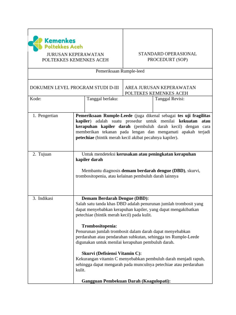 Sop Pemeriksaan Rumple-Leed | PDF