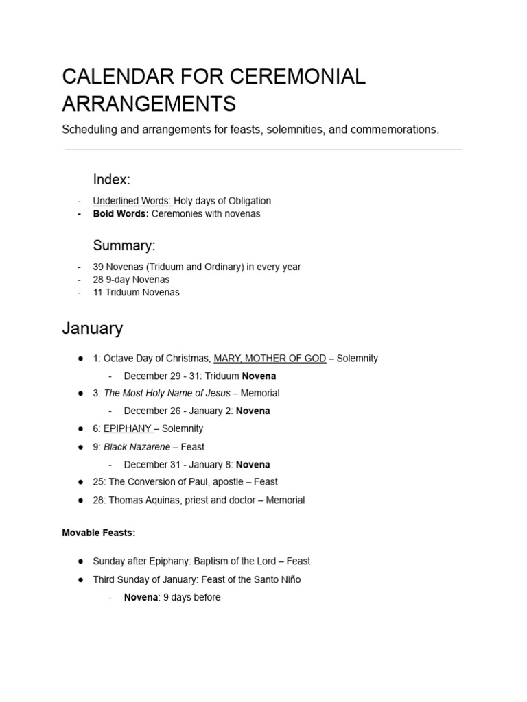 Calendar For Ceremonial Arrangements | PDF | Pentecost | Mary, Mother ...