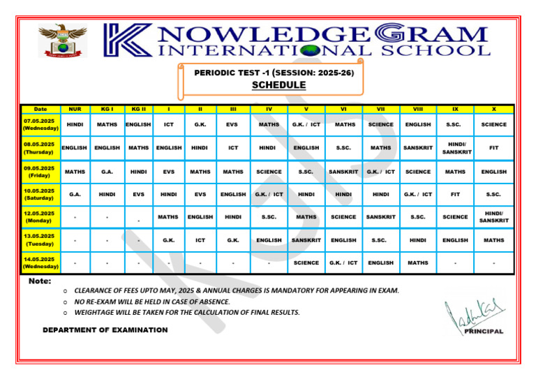 Revised Schedule Periodic Test I | PDF