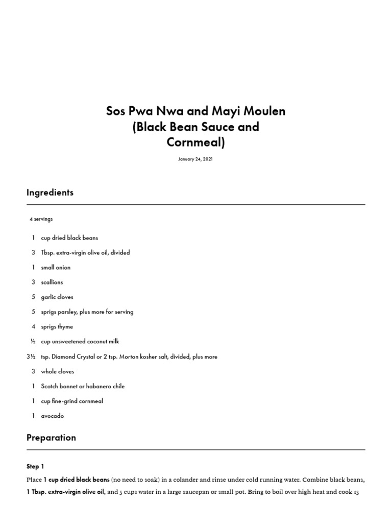 Sos Pwa Nwa and Mayi Moulen Recipe - Bon Appétit | PDF | Garlic | Foods