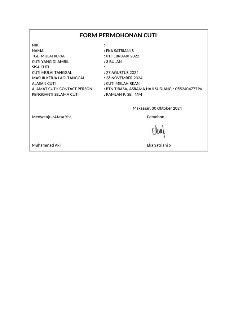 Form Cuti Manual | PDF