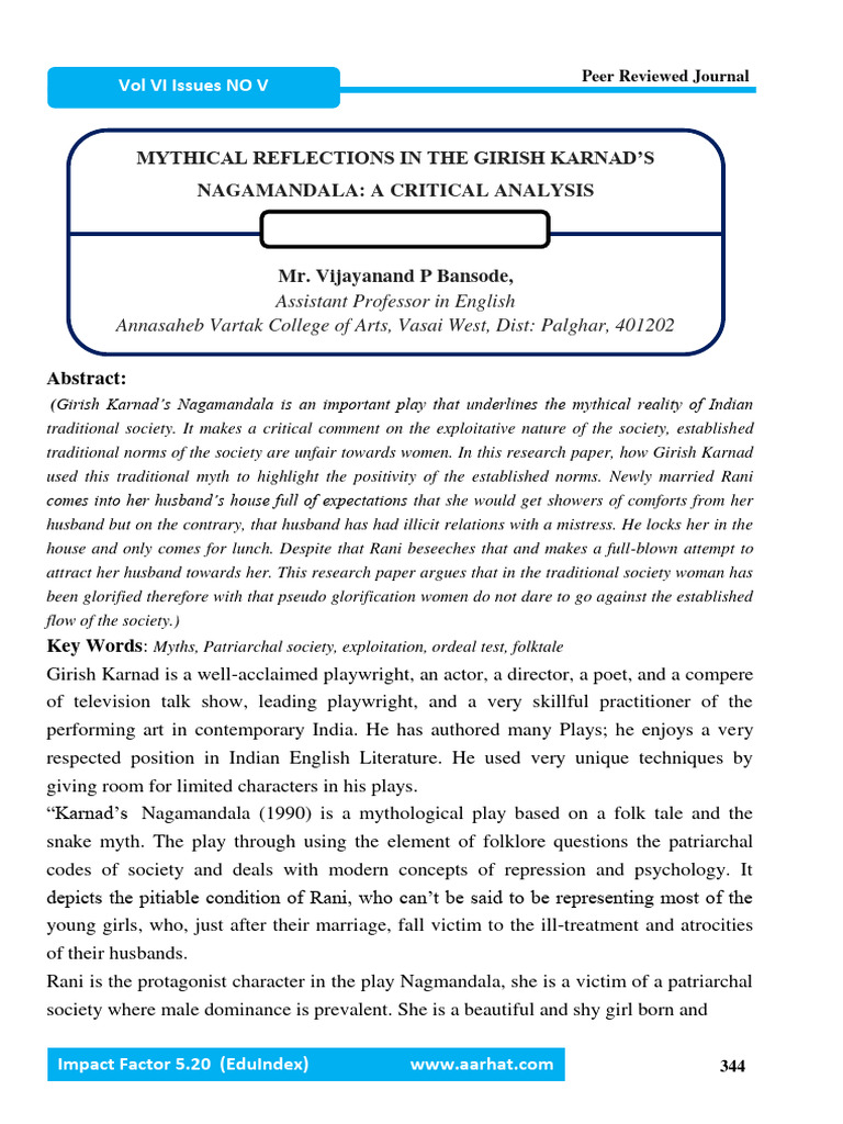 Mythical Reflections in The Girish Karna | PDF