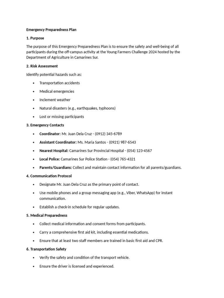 Emergency Preparedness Plan | PDF | Emergency Management | Emergency