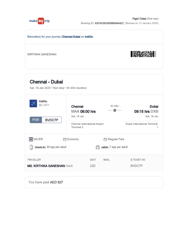 AN7AC8HX93980464427 ETicket | PDF | Aviation