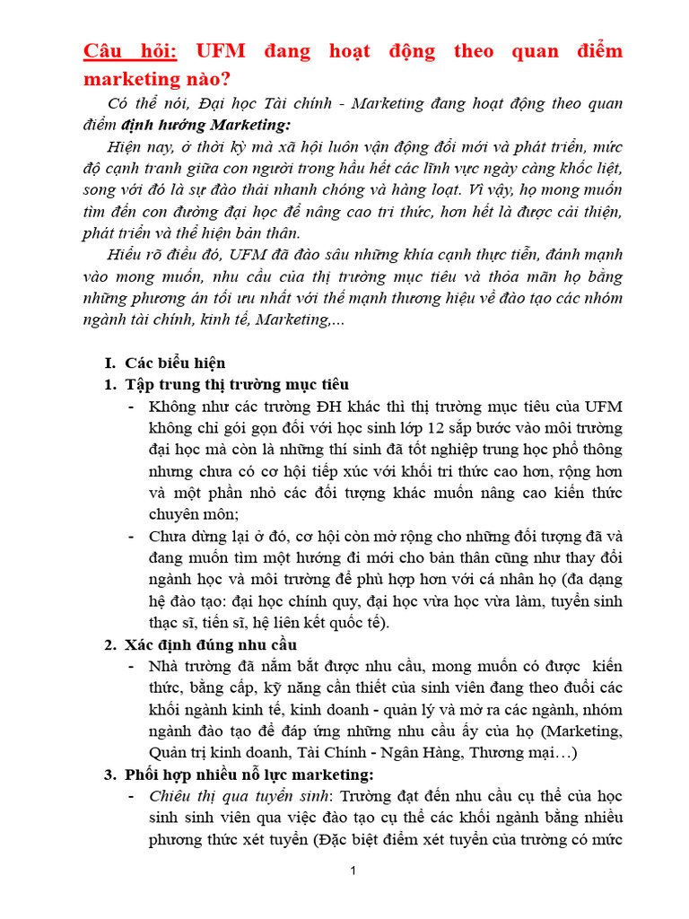 BÀI TẬP 1-NHÓM 2-QUAN ĐIỂM MARKETING CỦA UFM | PDF