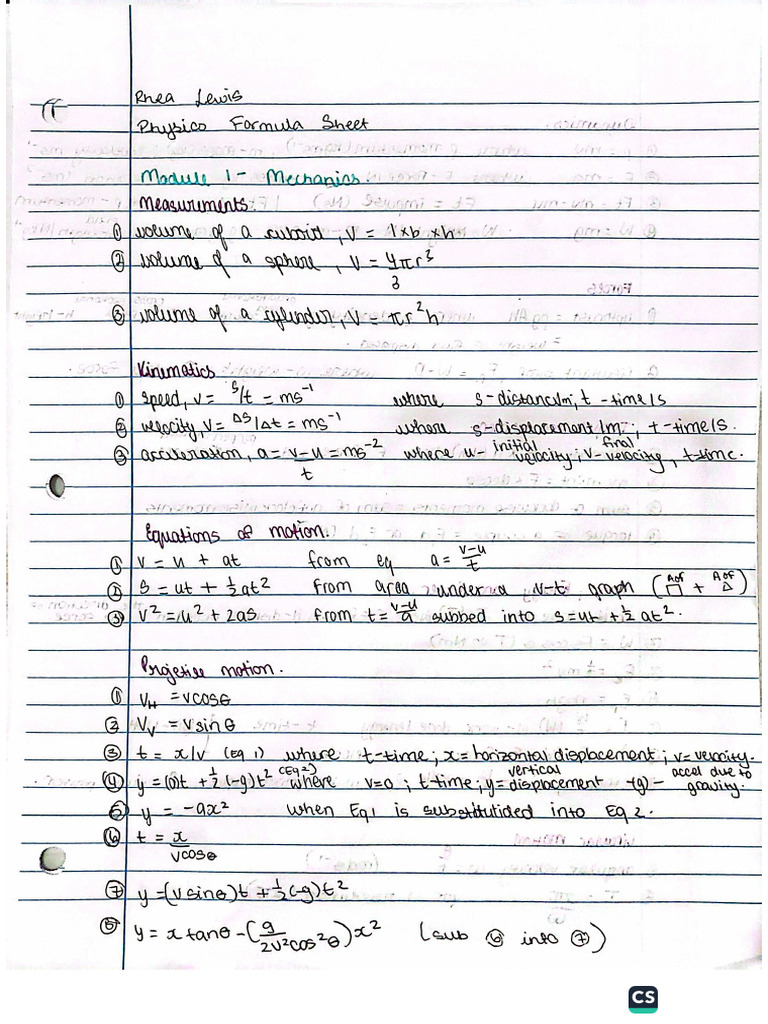 Phys Formula Sheet | PDF