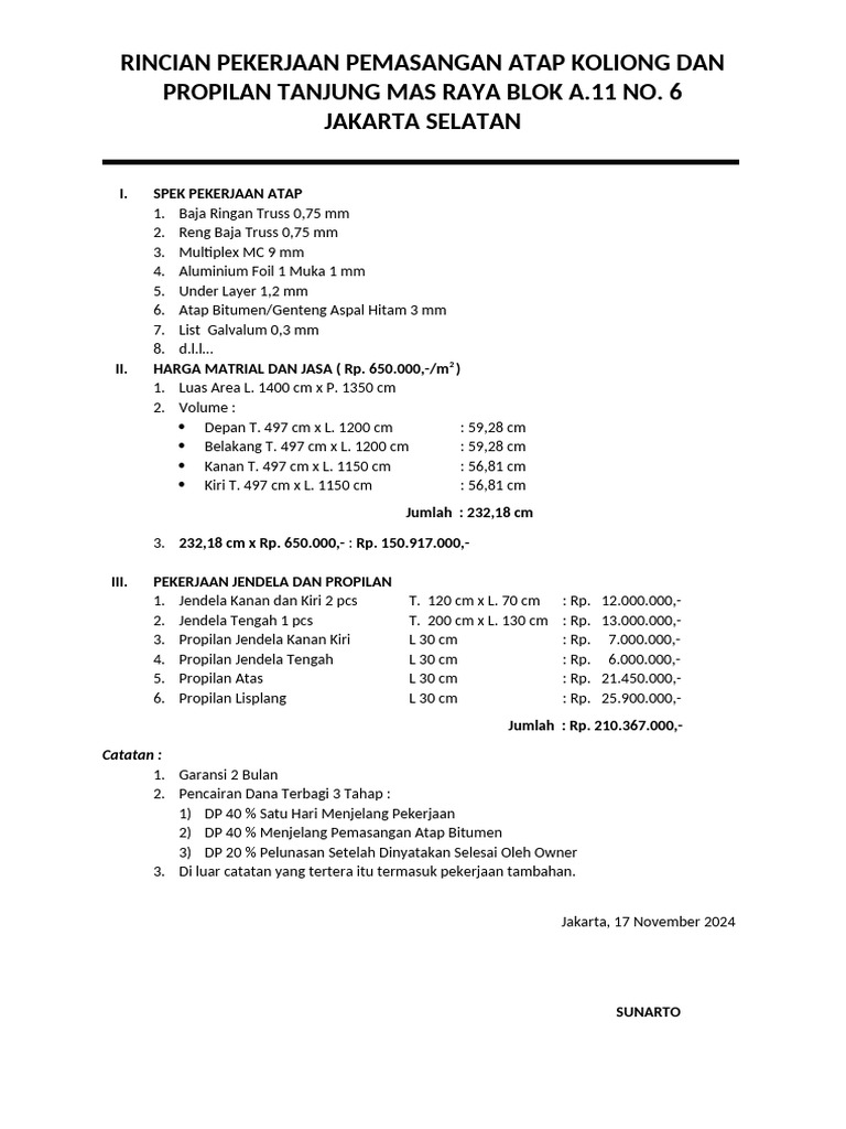 Rincian Pemasangan Atap Koliong | PDF