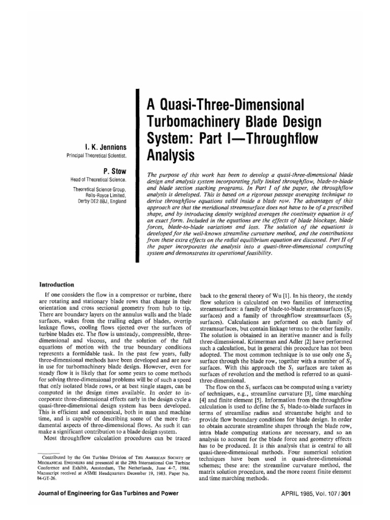 Jennions1985 q3d 3d Throughflow Analysis | PDF | Turbomachinery | Velocity