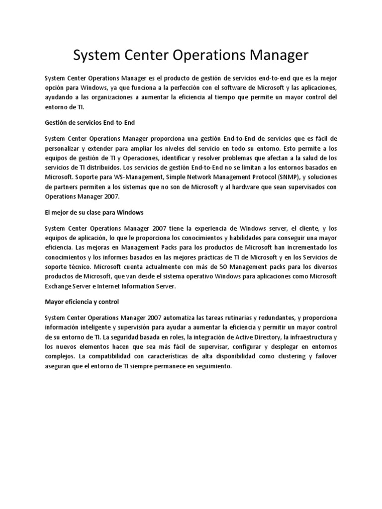 System Center Operations Manager | Descargar gratis PDF | Microsoft ...