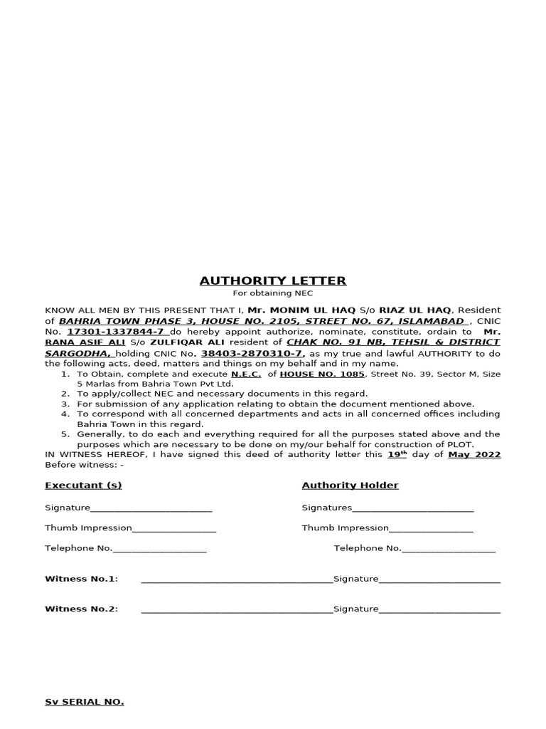 Authority Letter For Nec | PDF