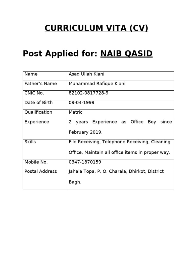 Cv. Curriculum Vita - Babu Zaman | PDF