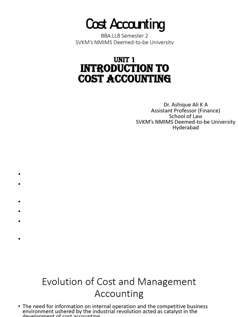 Unit 1 - Introduction To Cost Accounting | PDF | Cost Accounting | Expense