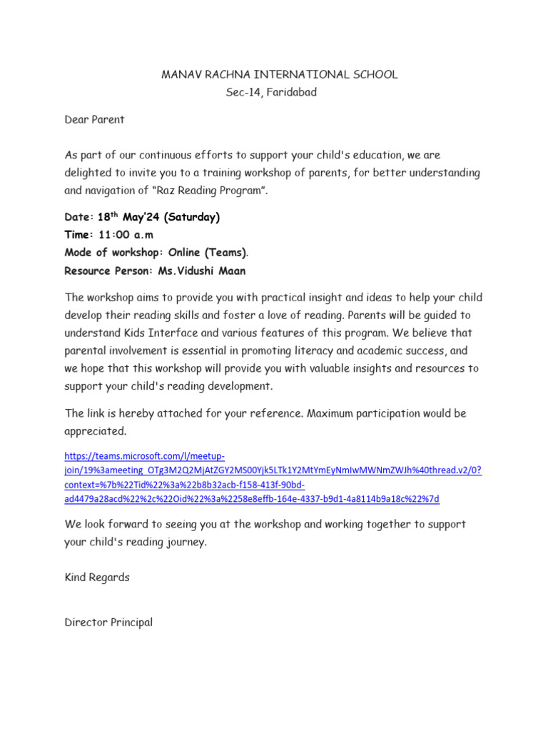 Circular For RAZ Parent Orientation | PDF