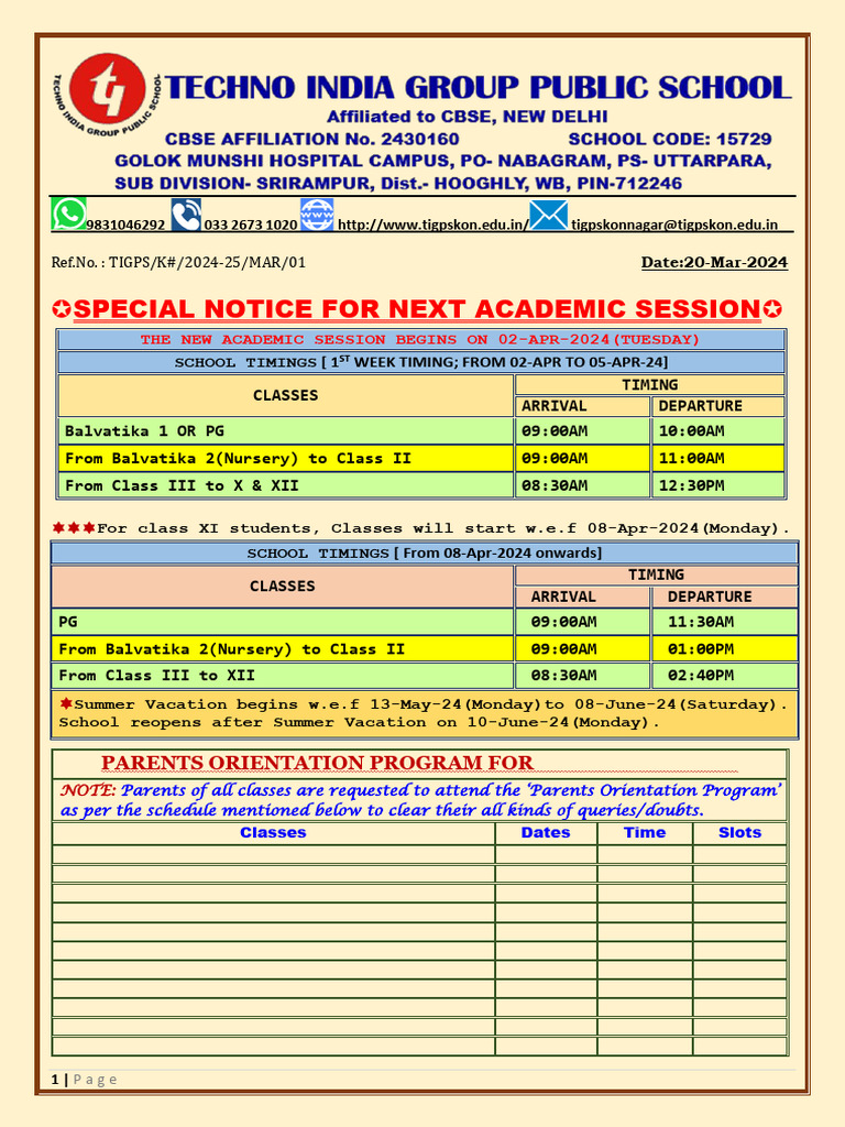 Academic Session 2024-25 Schedule | PDF