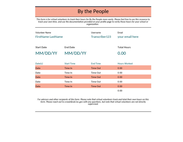 BTP Volunteer Hours Log Sheet 2 | PDF