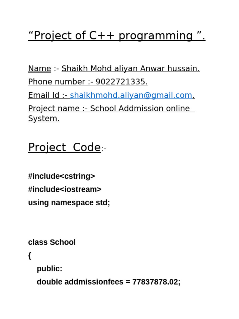 School Addmission Online System Project CPP | PDF | Computer Programming | C++