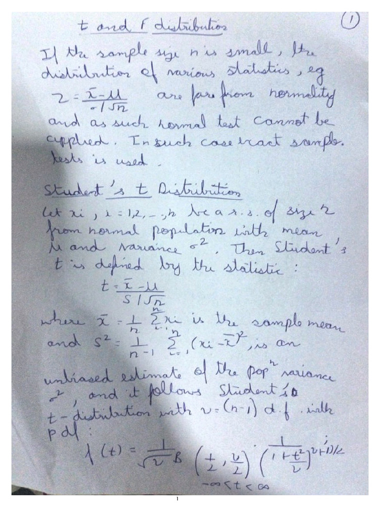 T and F Distribution | PDF