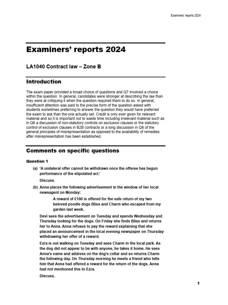 Contract Report 2024 B | PDF | Misrepresentation | Damages