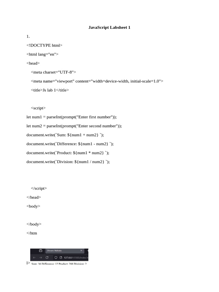 Shivam Js Lab 1 | PDF
