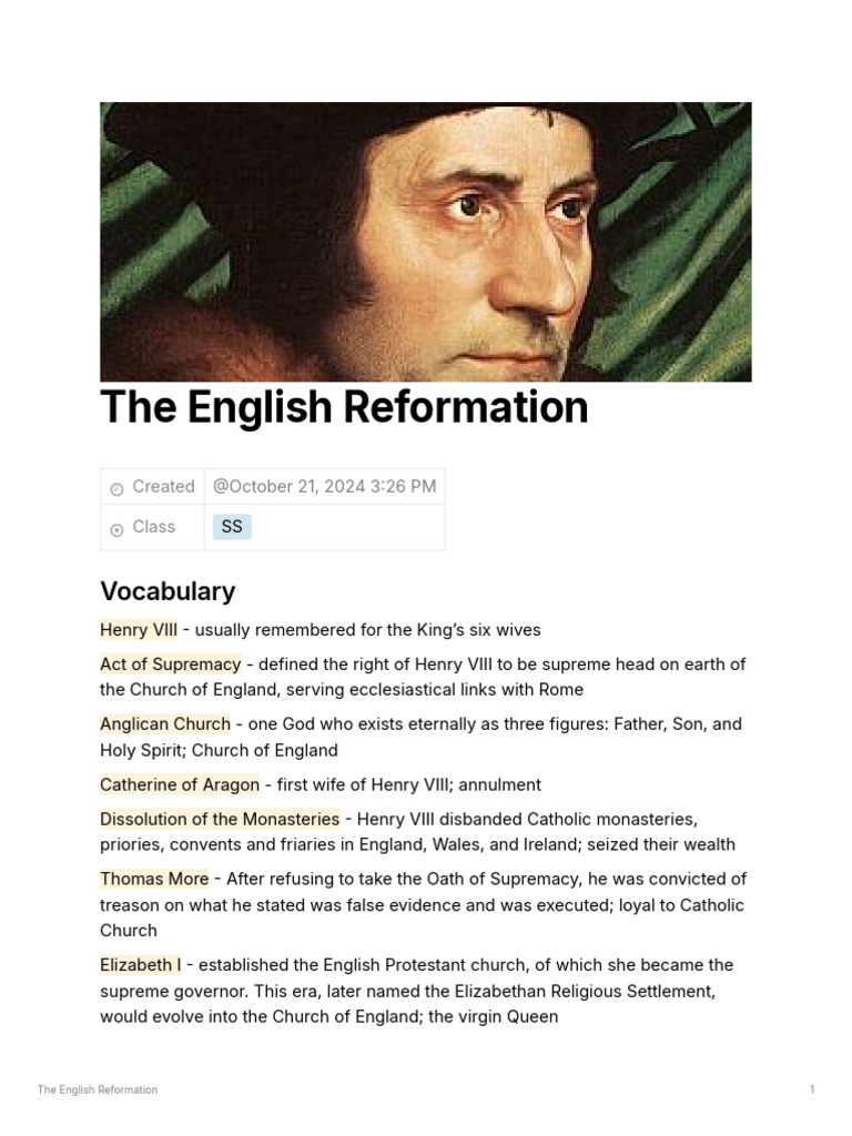 2.4 the English Reformation | PDF | Church Of England | Catholic Church