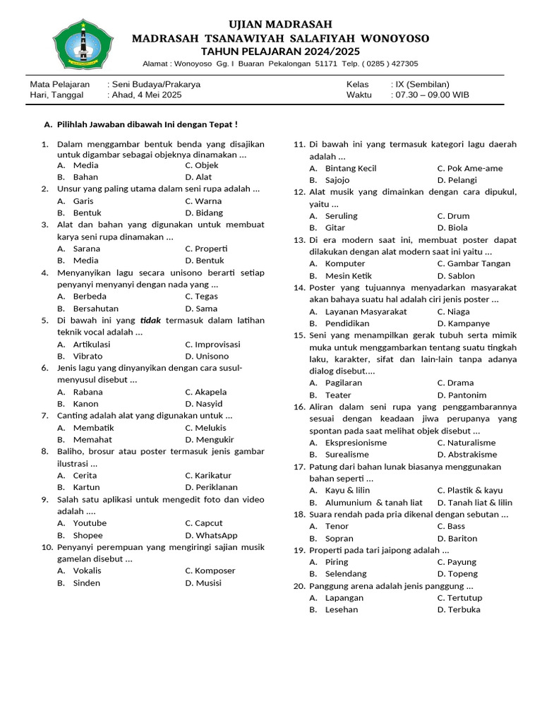 #Soal Ujian Prakarya Kelas 9 | PDF