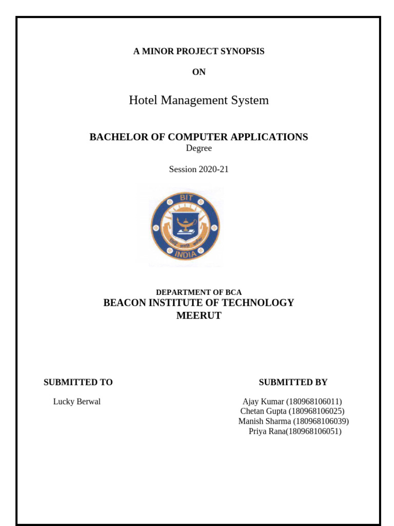 Hotel Management System Project Report | PDF | Feasibility Study | Use Case