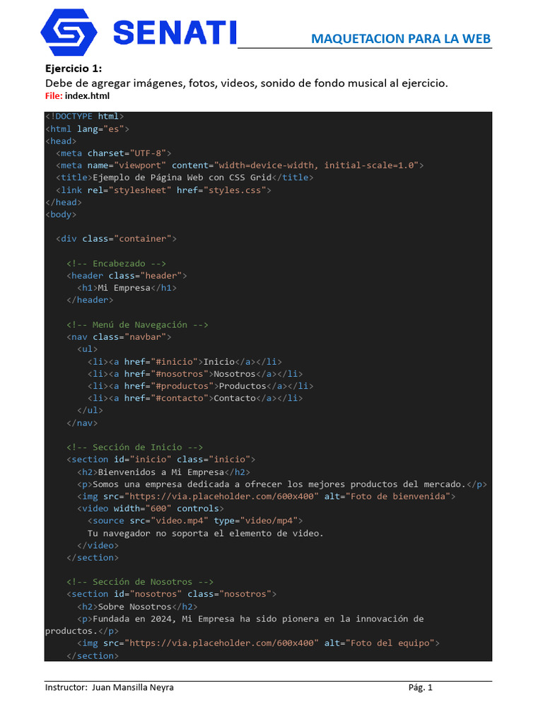 Ejercicio CSS Grid | PDF | Diseño web | Desarrollo web