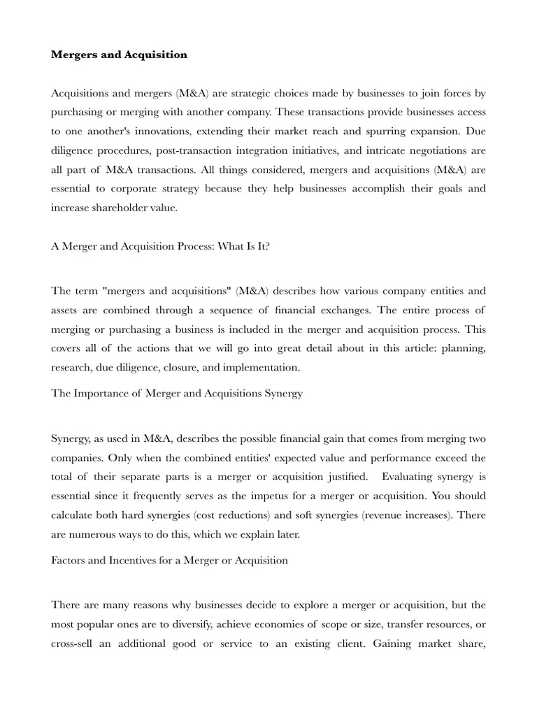 Mergers and Acquisitions Overview Guide | PDF | Mergers And ...