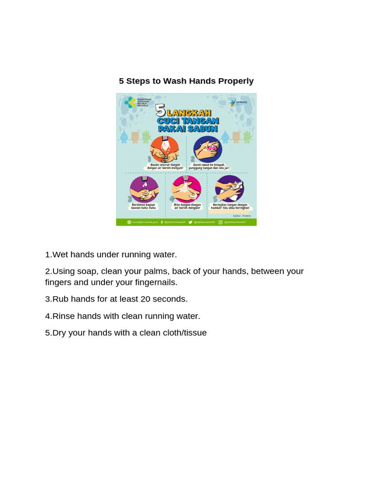 5 Steps To Wash Hands Properly | PDF