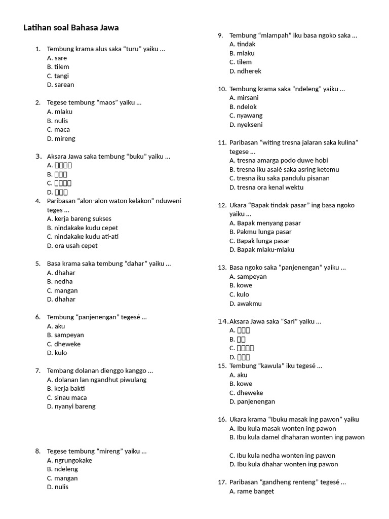 Latihan soal Bahasa Jawa | PDF