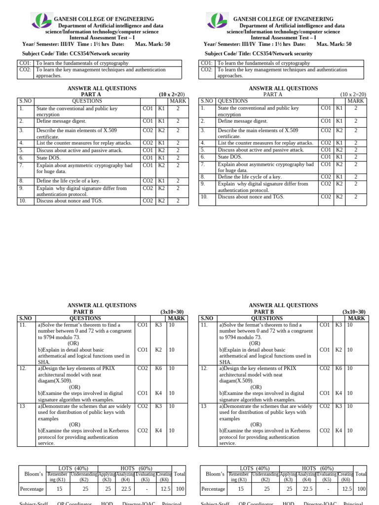 Ai Iat2 Model Question Paper | PDF | Public Key Cryptography | Applied Mathematics