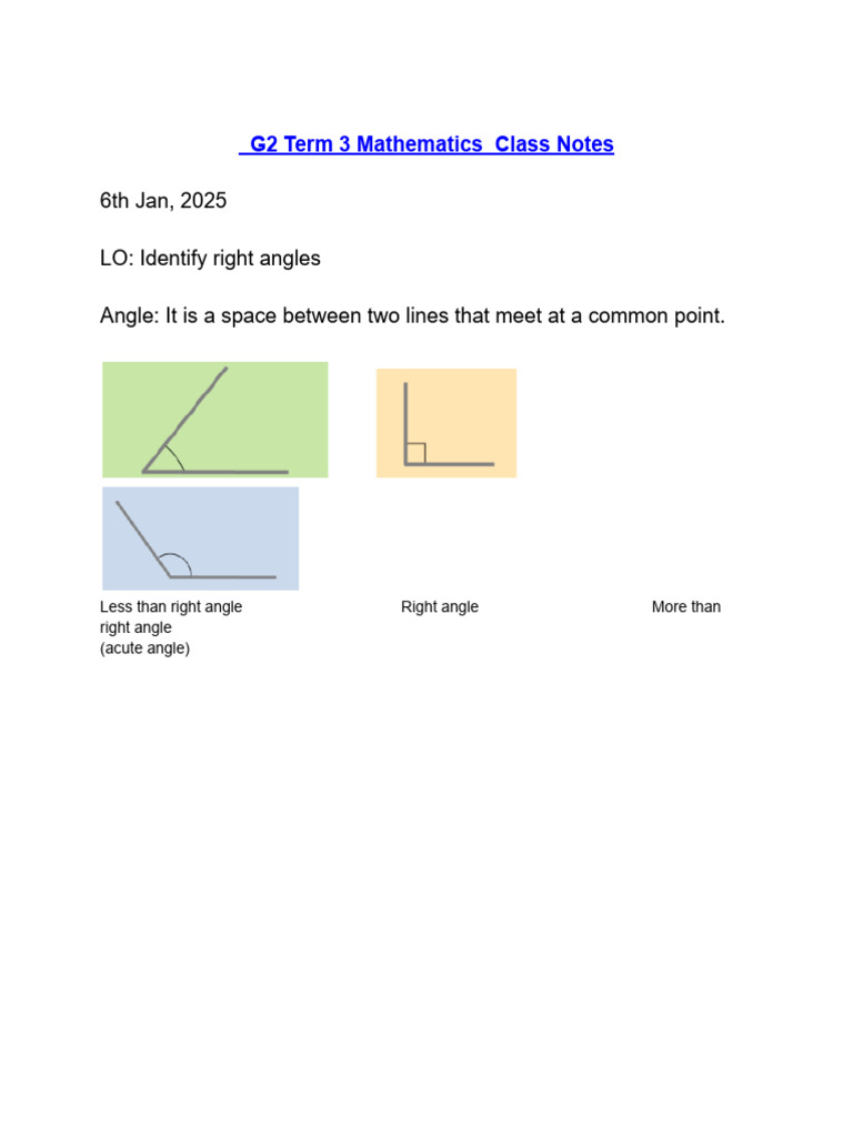 G2 Term 3 Mathematics Class Notes | PDF | Mathematics | Geometry