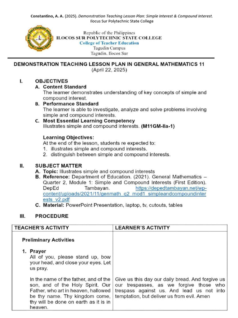 Simple & Compound Interest Lesson Plan | PDF