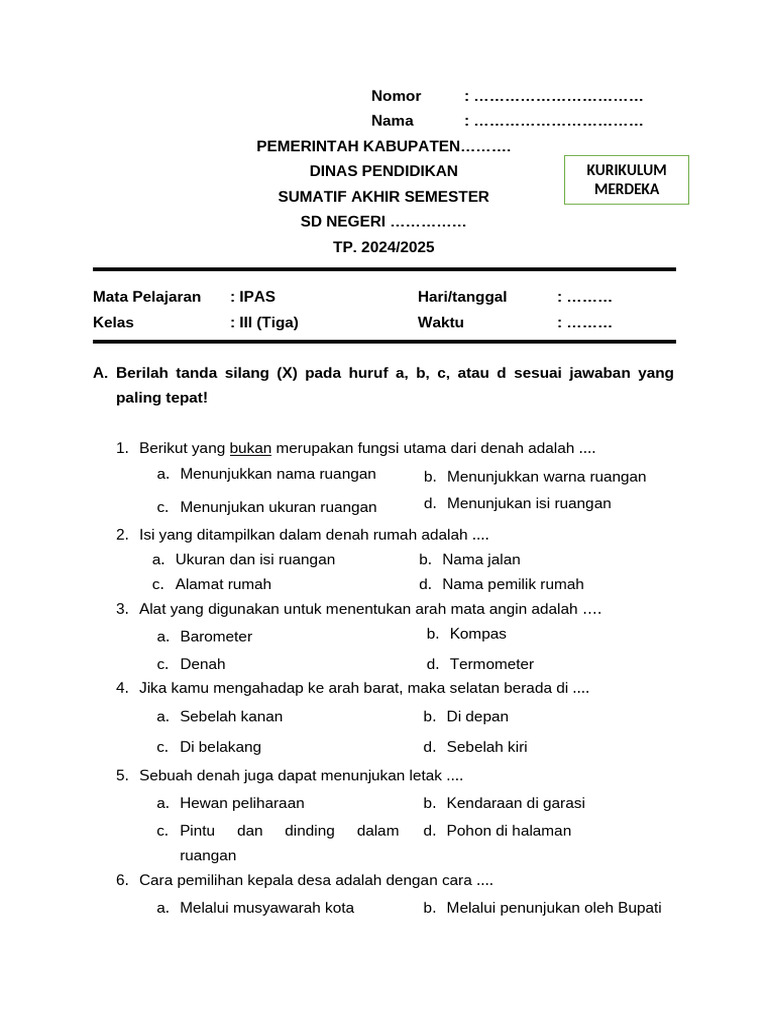 Naskah Soal SAS IPAS Kls 3 | PDF