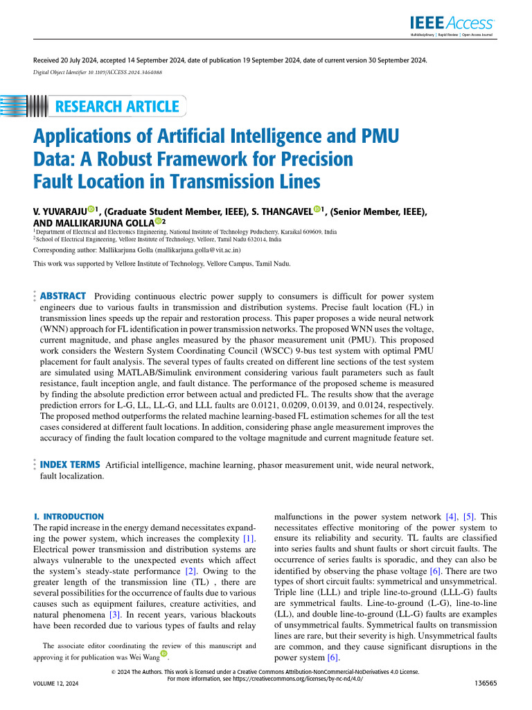 Applications of Artificial Intelligence and PMU Data A Robust Framework For Precision Fault ...