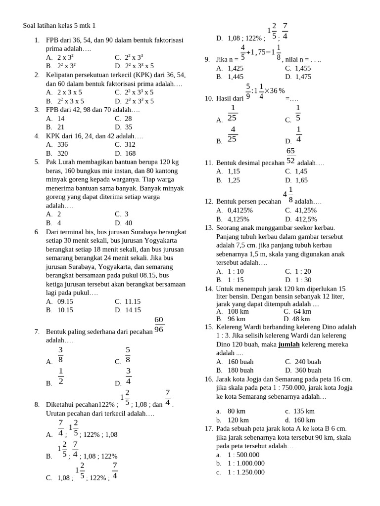 Soal Latihan Kelas 5 MTK 1 | PDF