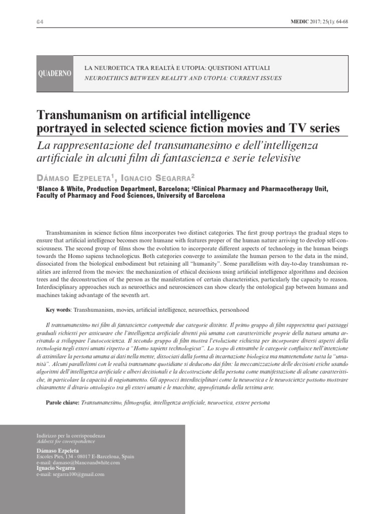 Transhumanism on artificial intelligence portrayed in selected science fiction movies and TV ...