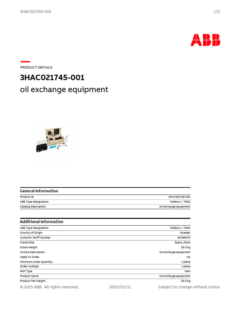 Oil Exchange Equipment Specifications | PDF