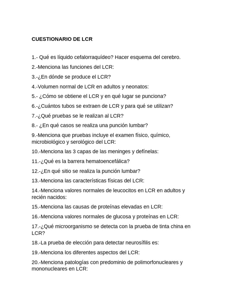 Cuestionario de LCR | PDF