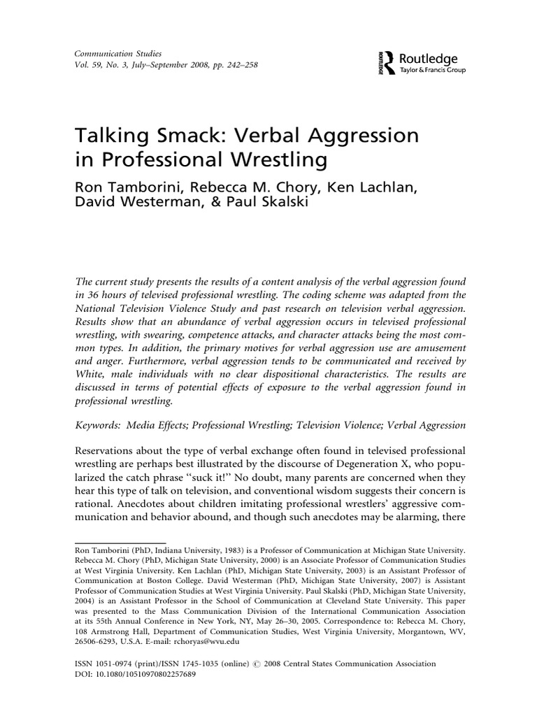 Talking Smack Verbal Aggression in Profe | PDF | Aggression | Wwe