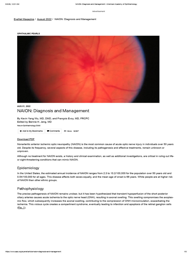 NAION Diagnosis and Management Guide | PDF | Diseases And Disorders ...
