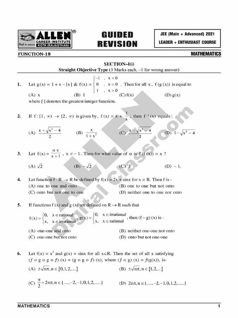 Guided Revision Sheet - Function-SC | PDF